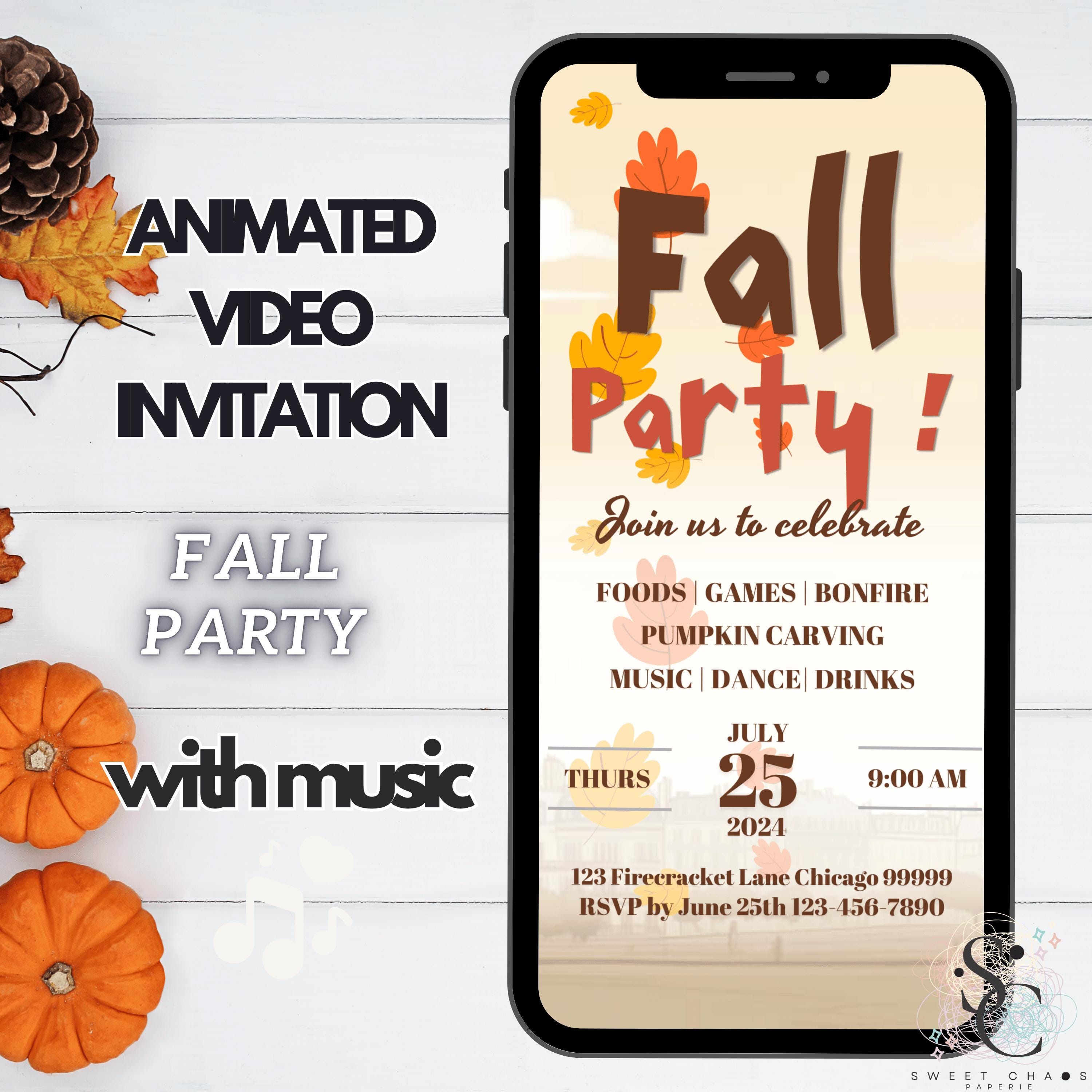 Editable Fall Party Video Invitation, Animated Fall Harvest Party Text ...
