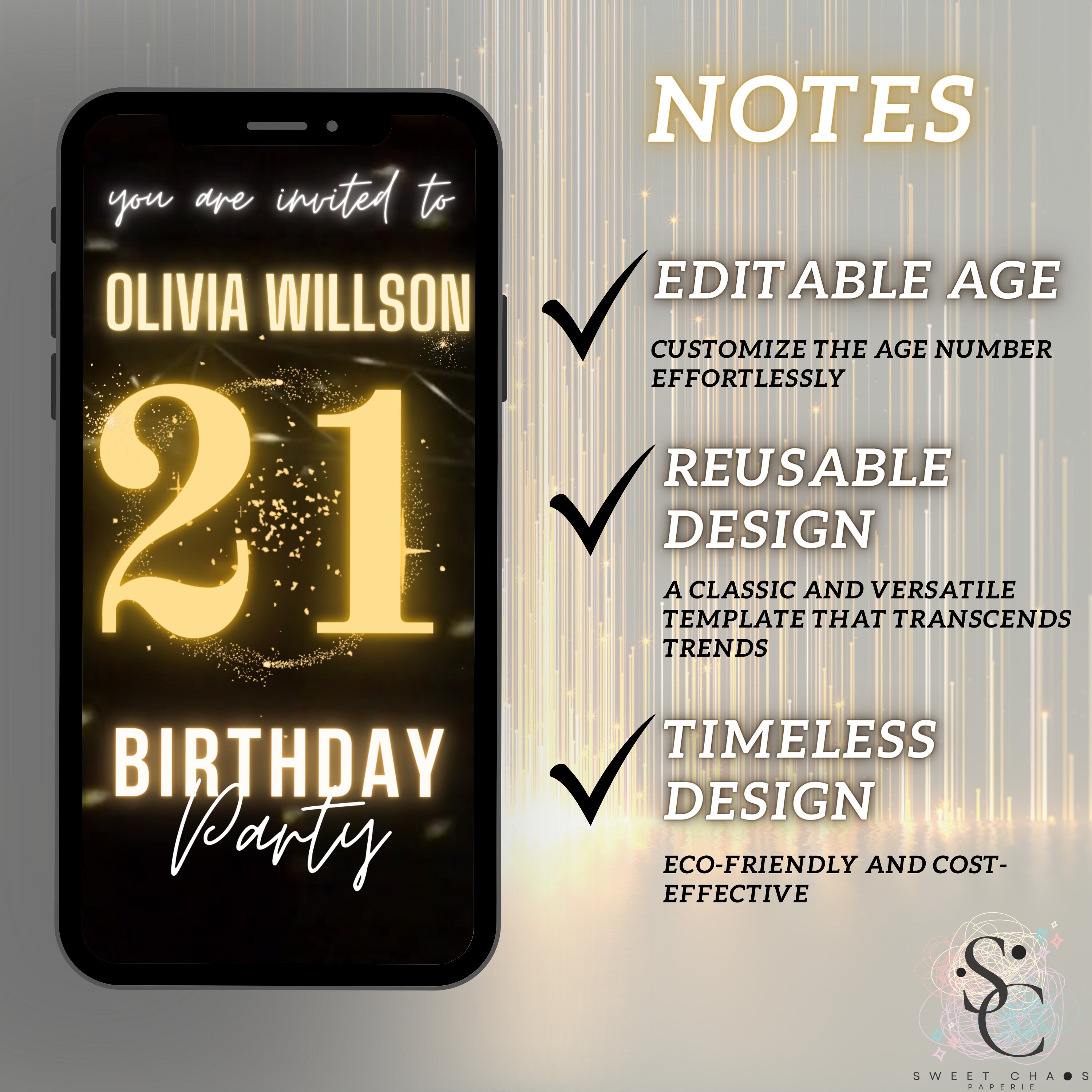 Animated Golden 21st Birthday Video Invitation, Digitally 21st Birthday ...