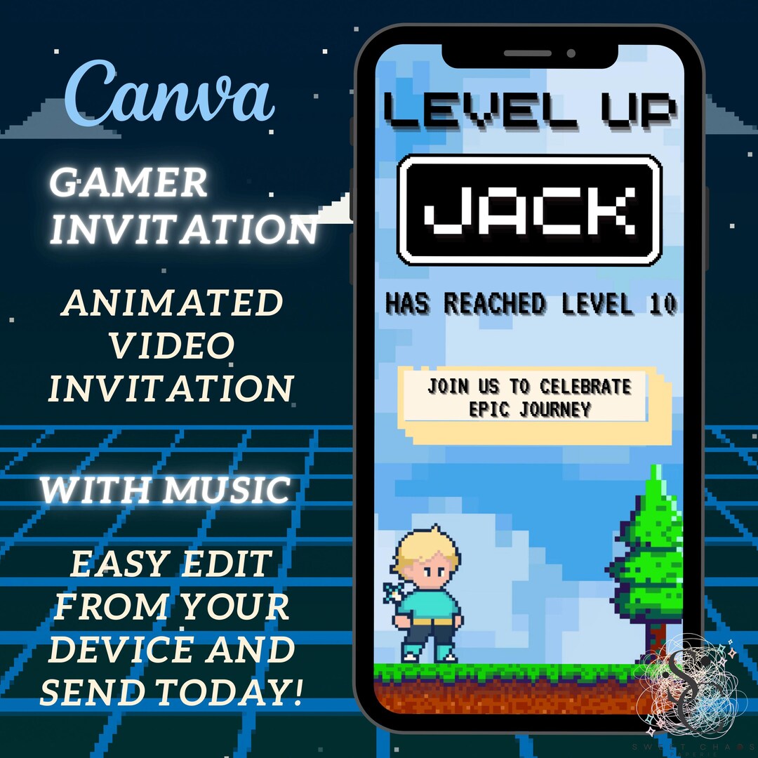 Customizable Pixel Art Party Invitation Video Invitation, Level up New ...
