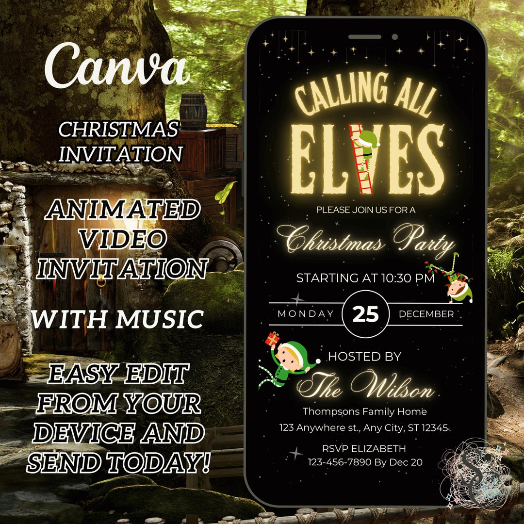 Editable Calling All Elves Video Invitation Template, Xmas Elves Invite ...