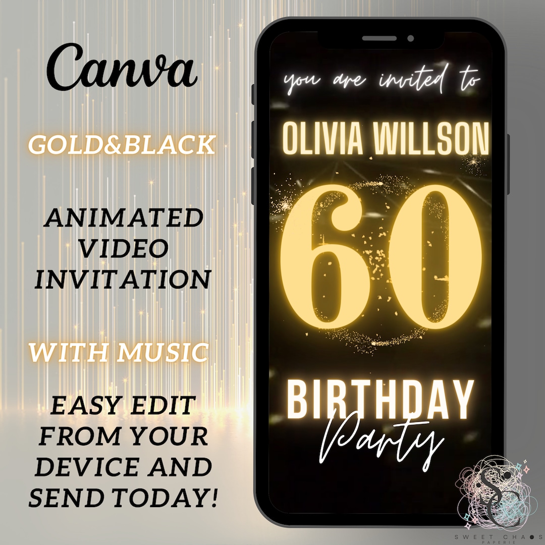Animated 60th Birthday Video Invitation, Digitally 60th Birthday Party ...
