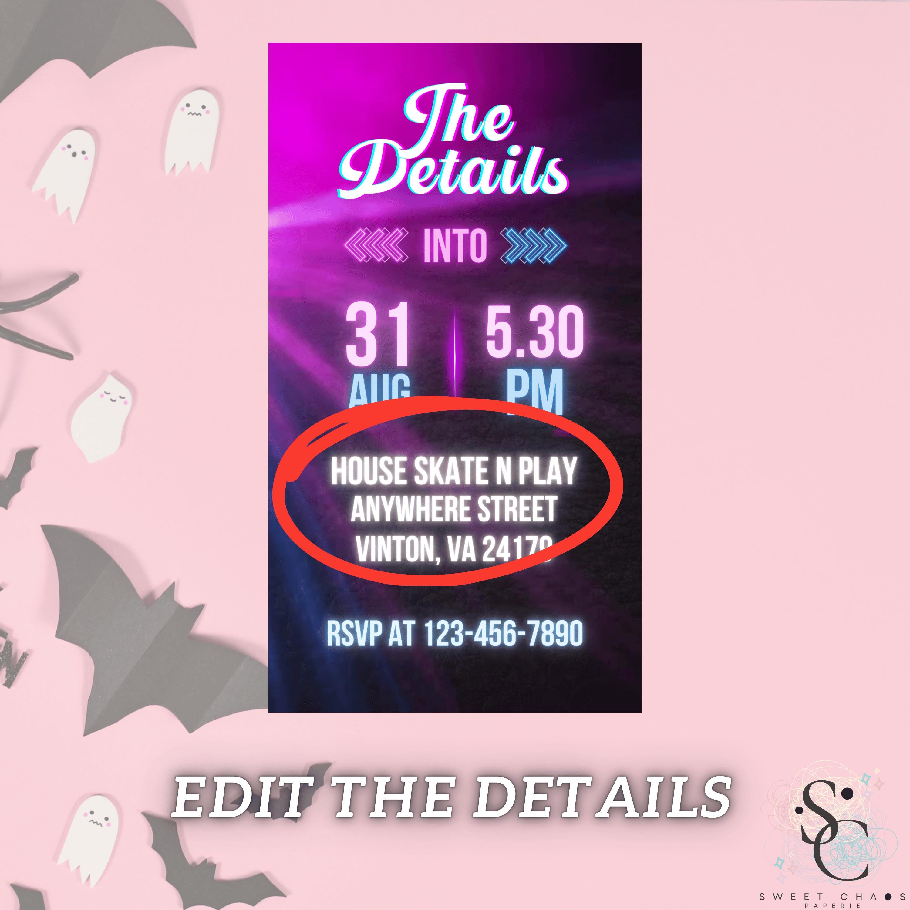 Editable Roller Skating Invitation Halloween Party 7 Birthday ...