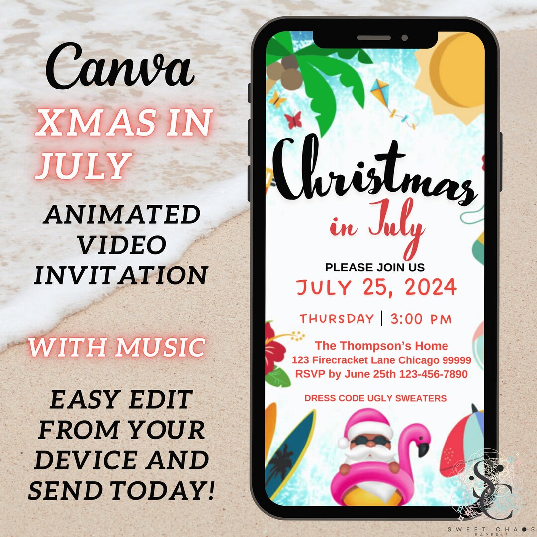 Christmas in July Invitation, Animated Summer Party Digital Invitation ...