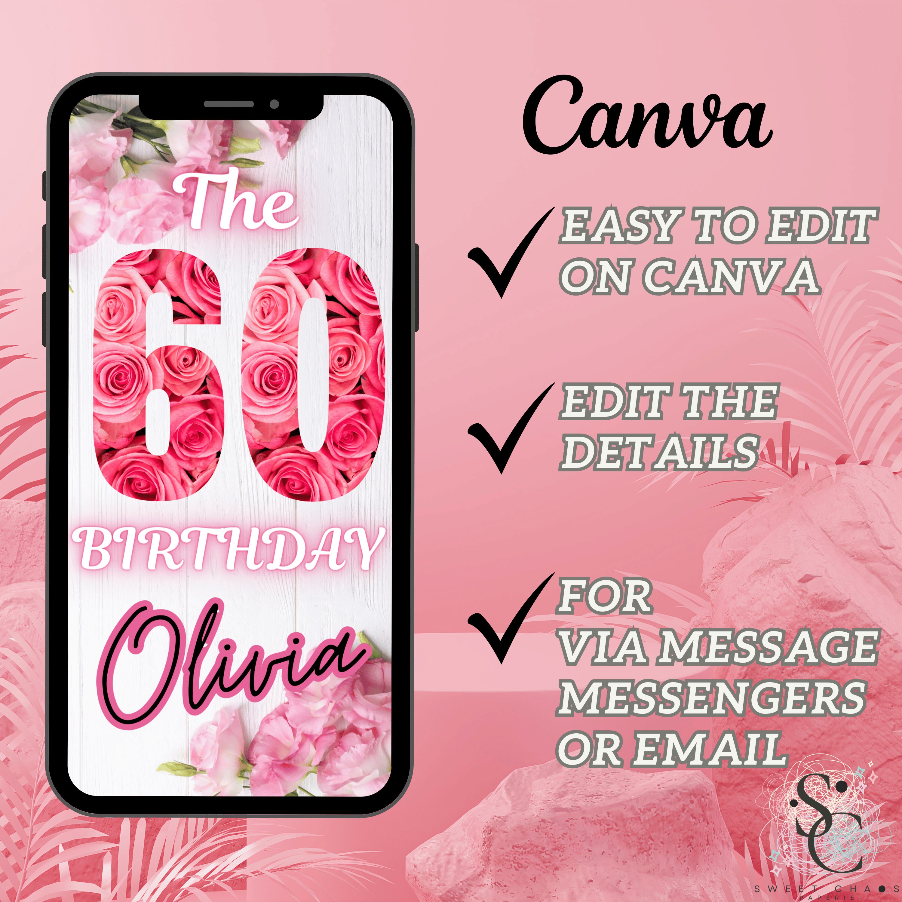 Animated 60th Birthday Video Invitation, Editable Digital Party Evite ...