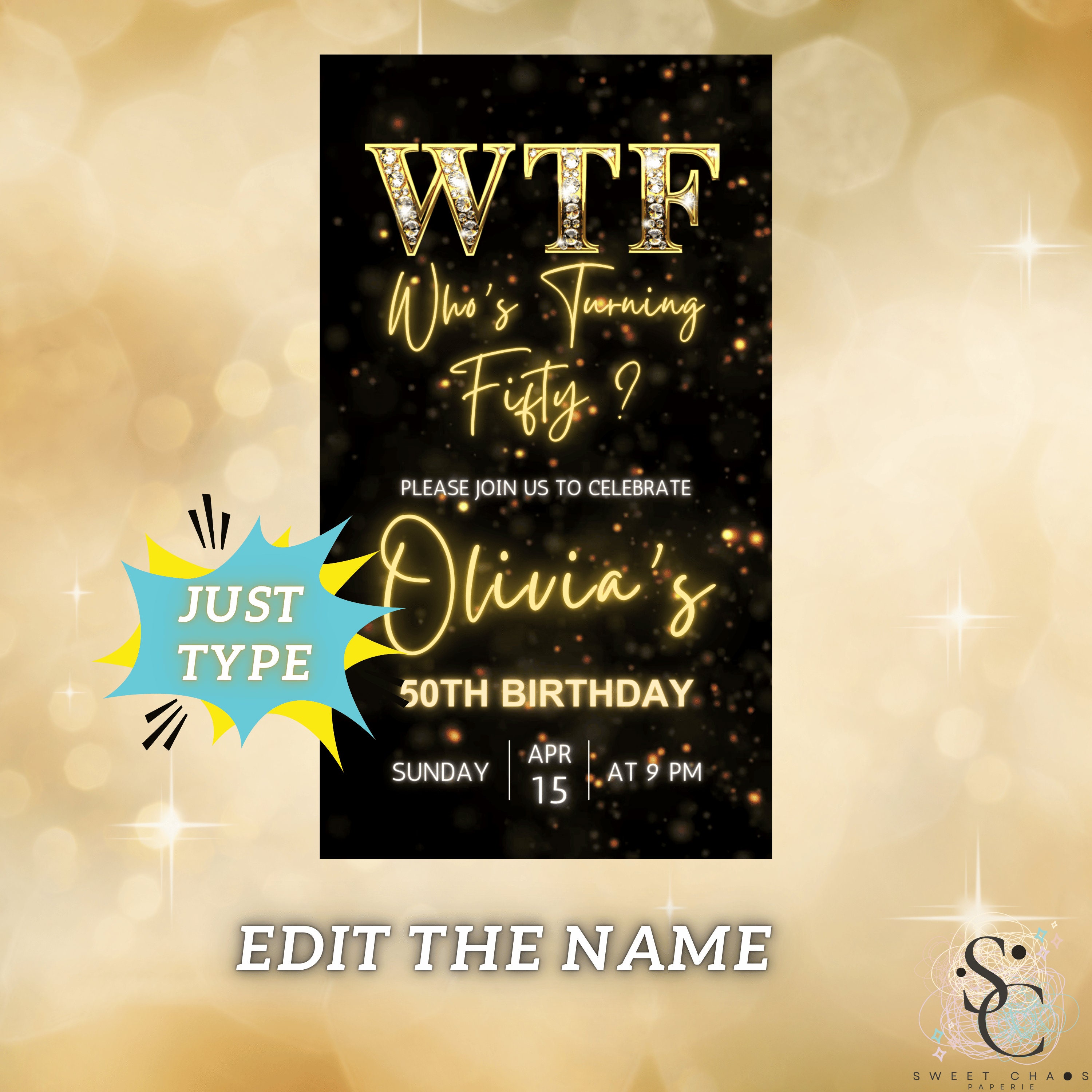 Who's Turning Fifty 50th WTF Birthday Invitation Editable Digital Party ...