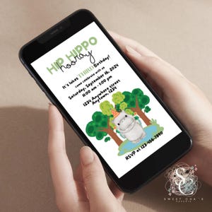 Editable Hip Hippo Hooray! Birthday Invitation, Cute Animal Theme ...