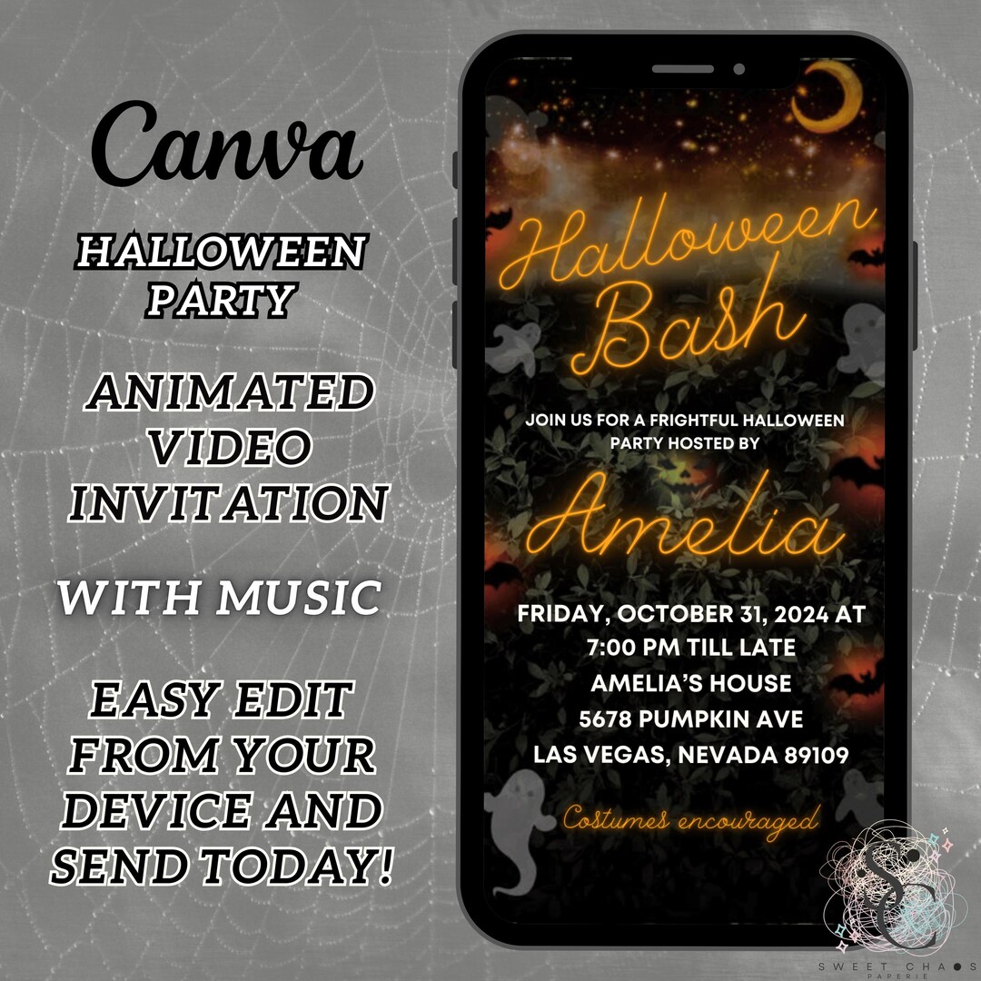 Digital Halloween Party Invitation, Halloween Bash Invite, Halloween ...