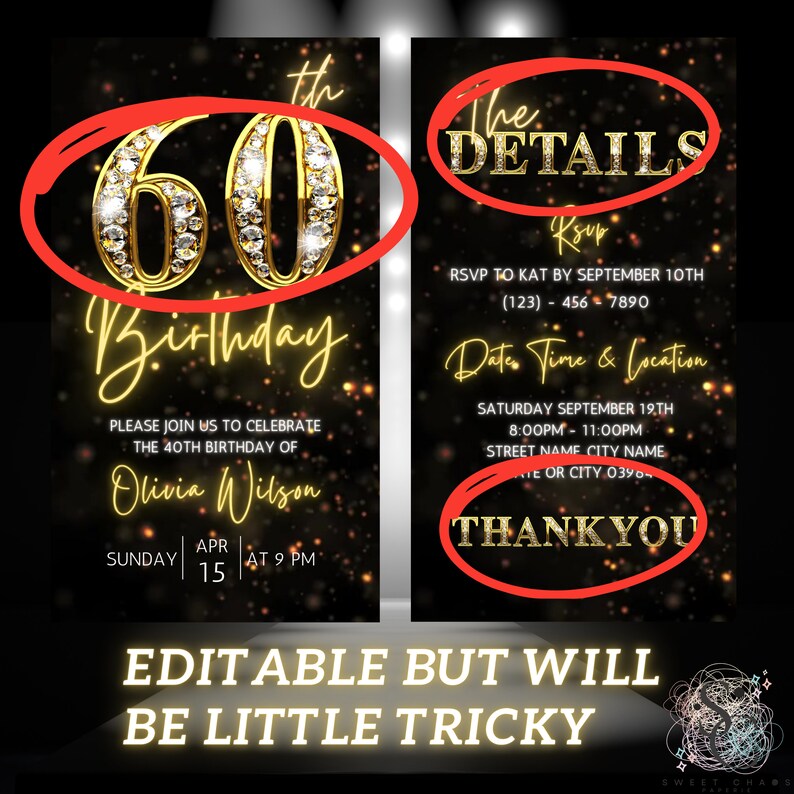 Animated 60th Birthday Video Invitation, Diamond Silver Gold Digitally ...