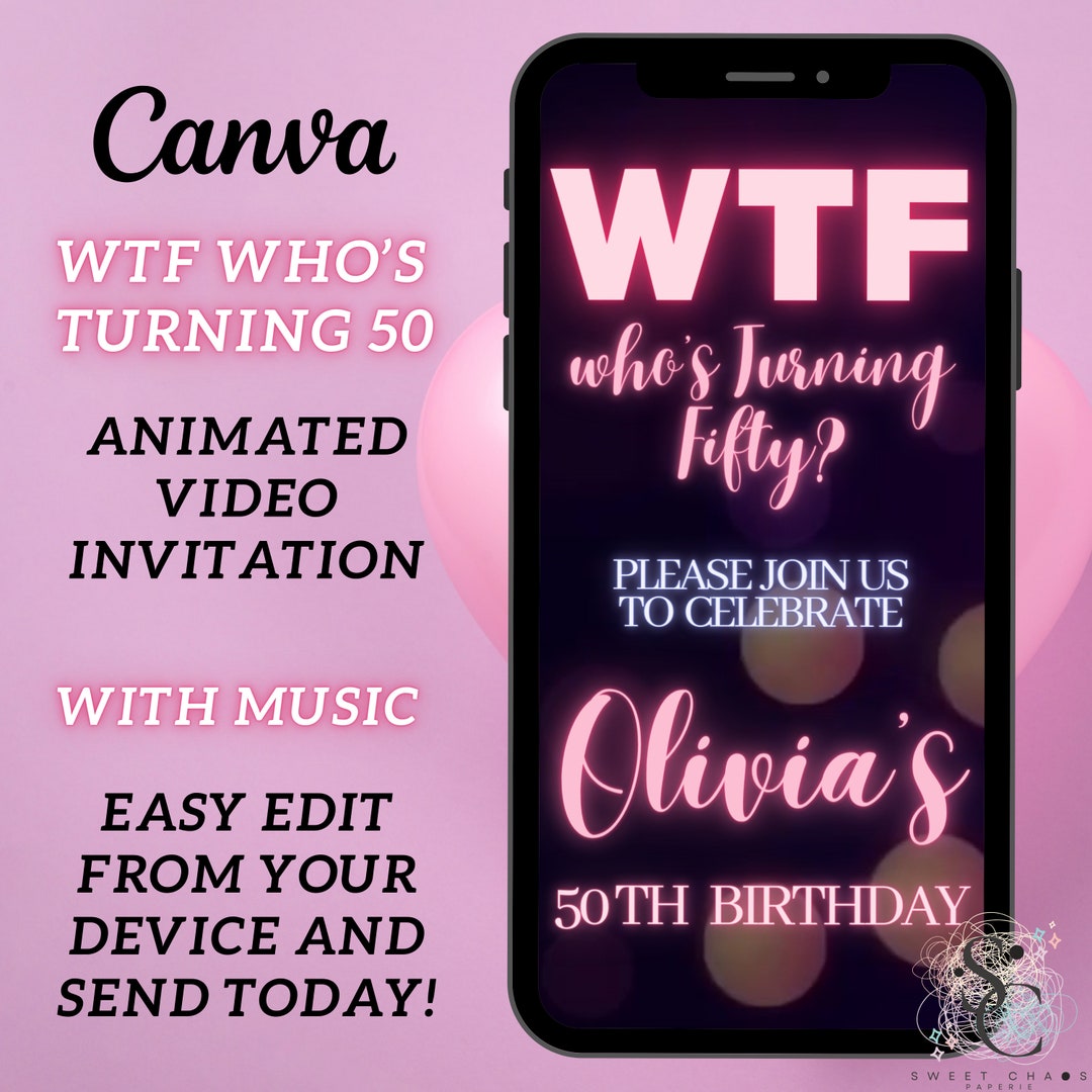 Who's Turning Fifty 50th WTF Birthday Invitation Editable Digital Party ...