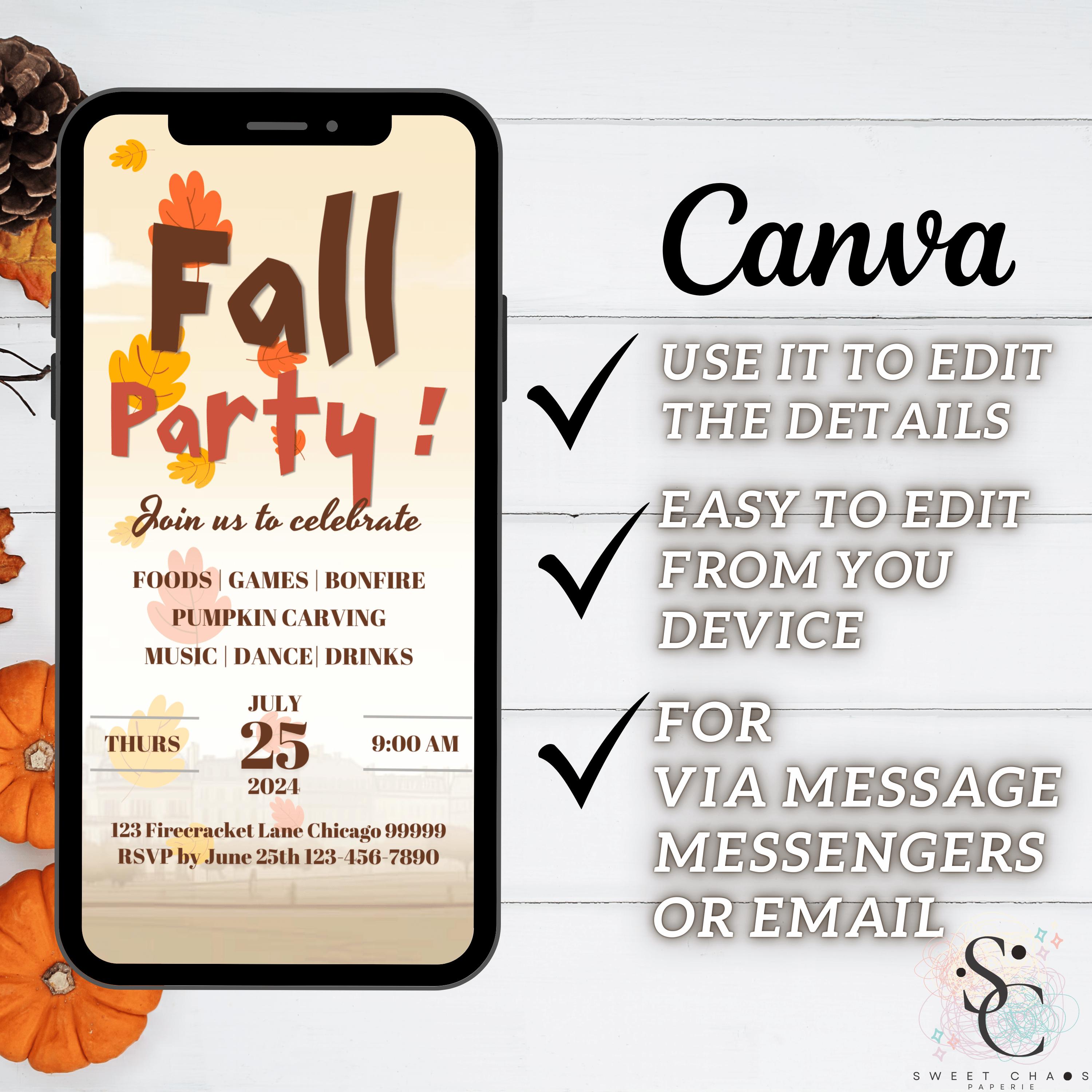 Editable Fall Party Video Invitation, Animated Fall Harvest Party Text ...