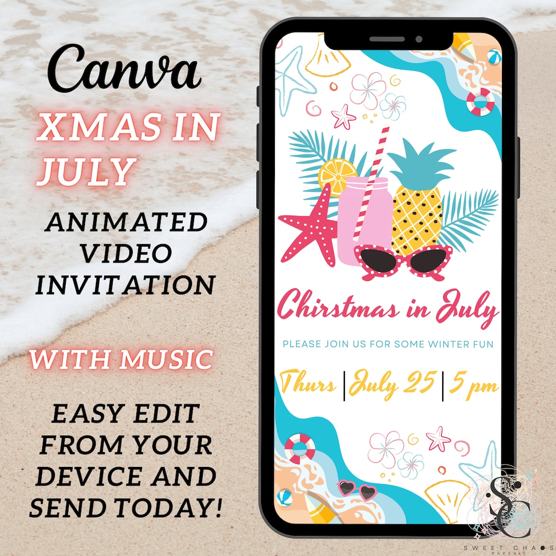 Christmas in July Invitation, Animated Summer Party Digital Invitation ...