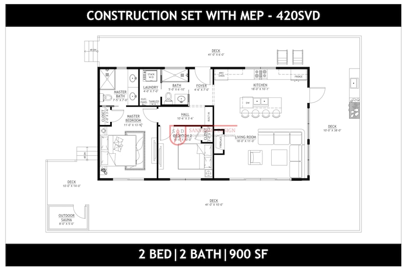 900 SF Barndominium Cabin ADU | 2 Bed | 2 Bath- Drawing Blueprints ...
