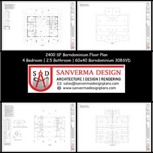 40X60 Barndominium Floor Plan - 4 Bed | 2.5 Bath - 2400 SF Drawing ...