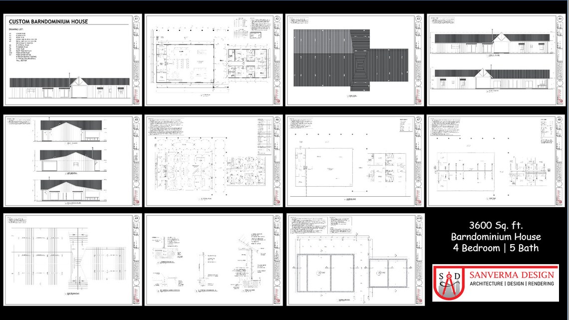 4 Bedroom Barndominium House - 115X55 - 4 Bed | 6 Baths - Drawing ...