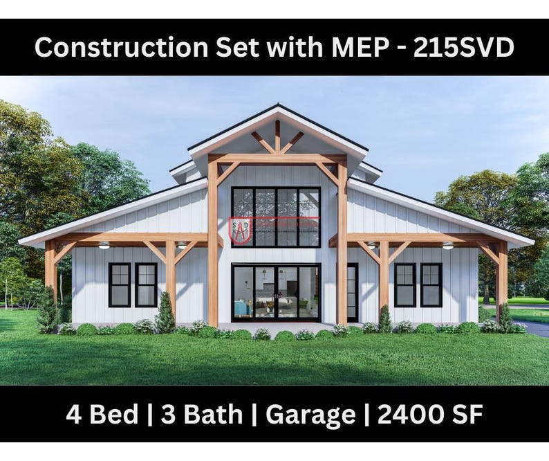 Barndominium Floor Plan -4 Bed | 3 Bath | 2 Car Garage - 2400 SF ...