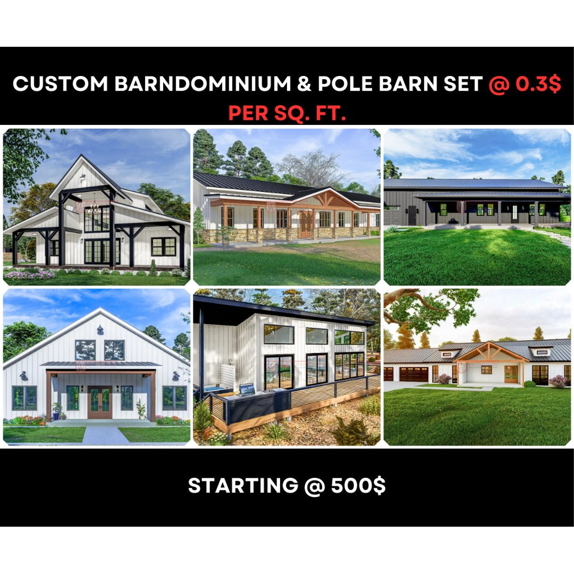 Custom Barndominium Floor Plan Set, Pole Barn, Farmhouse | Drawing ...