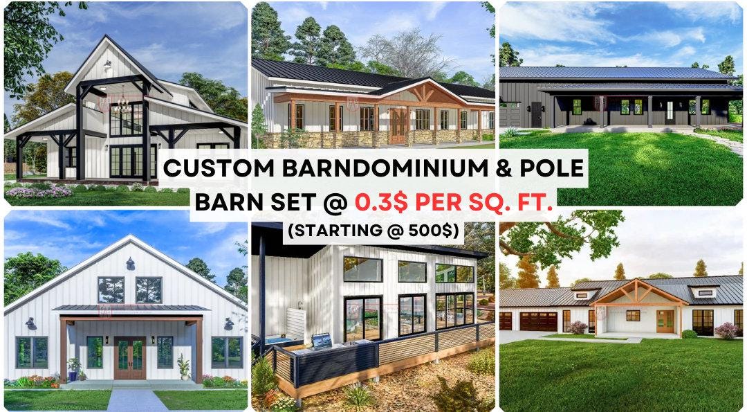Custom Barndominium Floor Plan Set, Pole Barn, Farmhouse | Drawing ...