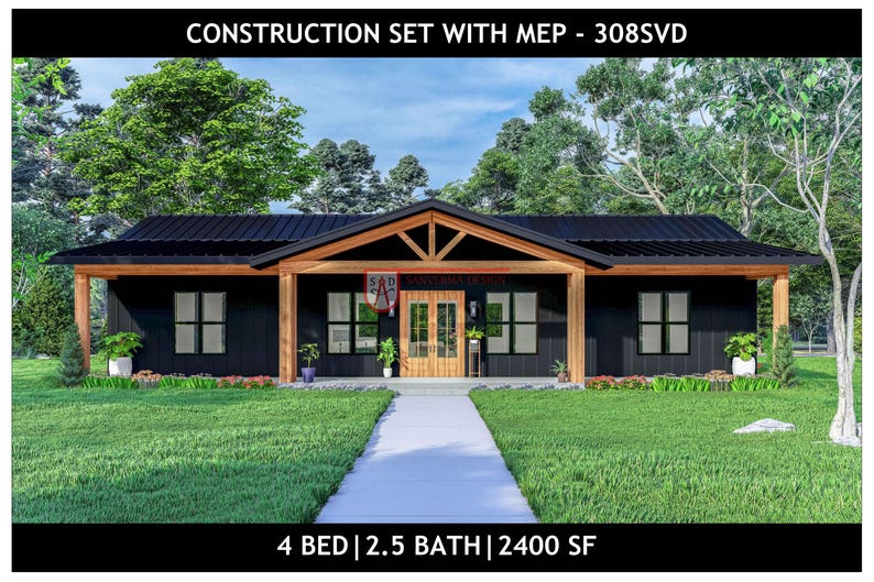 40X60 Barndominium Floor Plan - 4 Bed | 2.5 Bath - 2400 SF Drawing ...