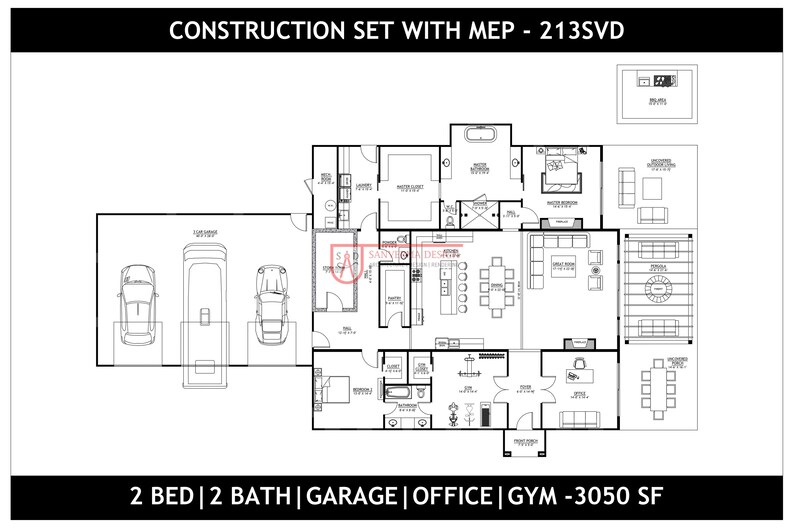 Modern Barndominium Floor Plan - 3 Bed | 2.5 Bath | Garage - 3050 SF ...
