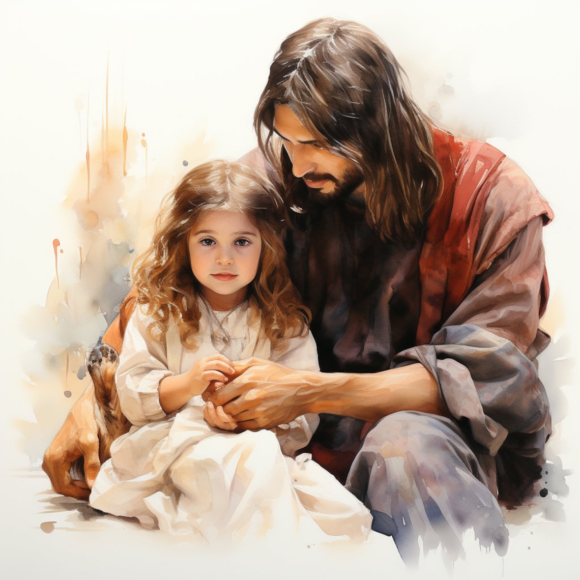 8 Jesus Helping Little Girl Watercolour Digital Art Jesus Girl ...