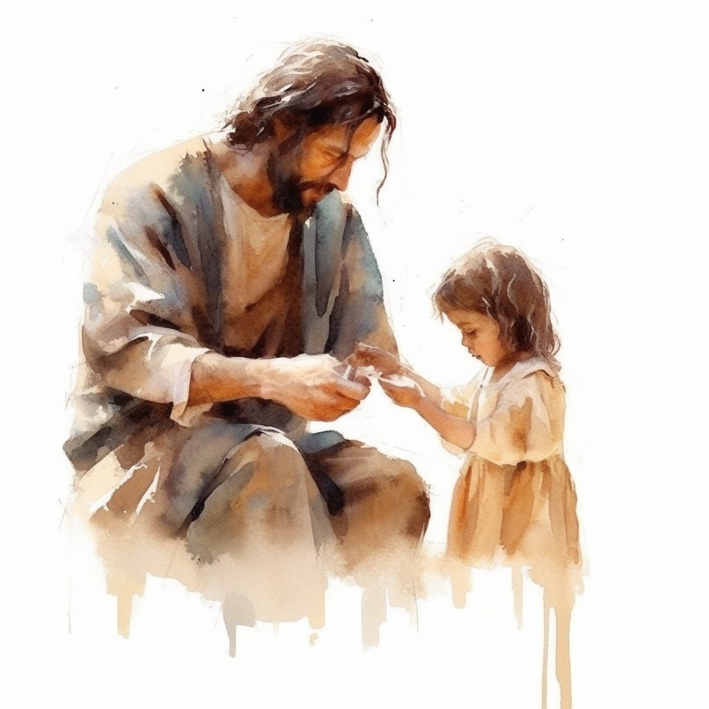 8 Jesus Helping Little Girl Watercolour Digital Art Jesus Girl ...