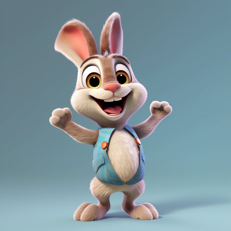Pixar Style Cartoon Style Cute Clipart Rabbit Transparent Background ...