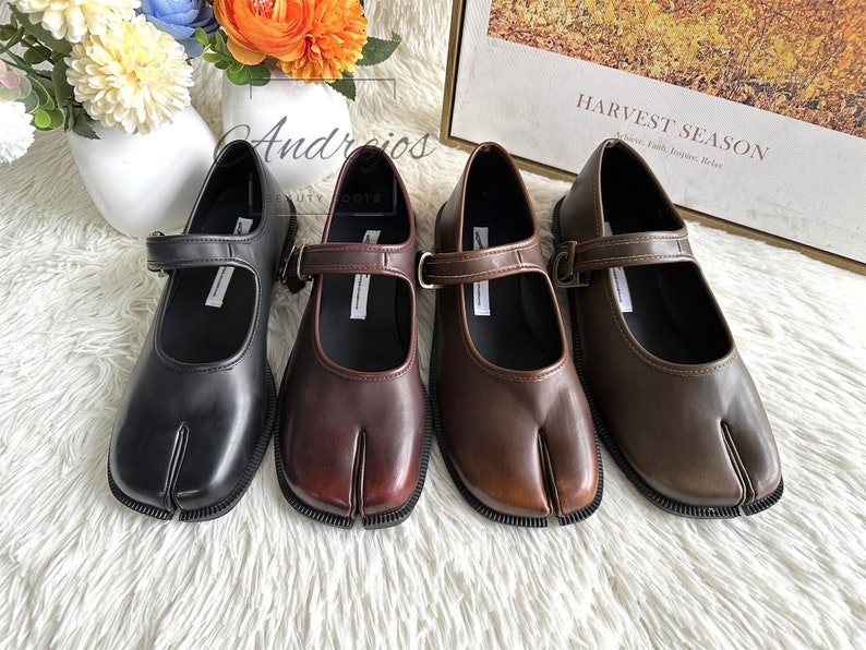 4 Colors Split-toe Mary Janes, Tabi Split-toe Shoes, Women Tabi Ballet ...