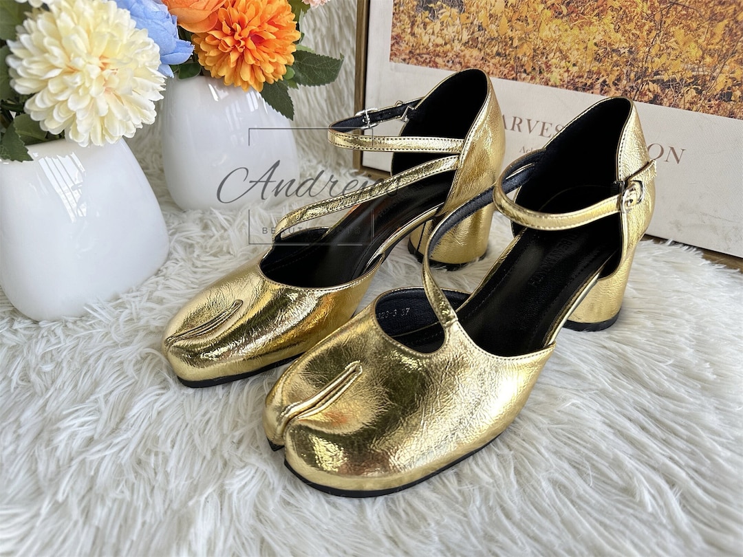 Golden Mary Jane Split Toe Tabi Shoes 5 Cm Heels Chunky Round - Etsy