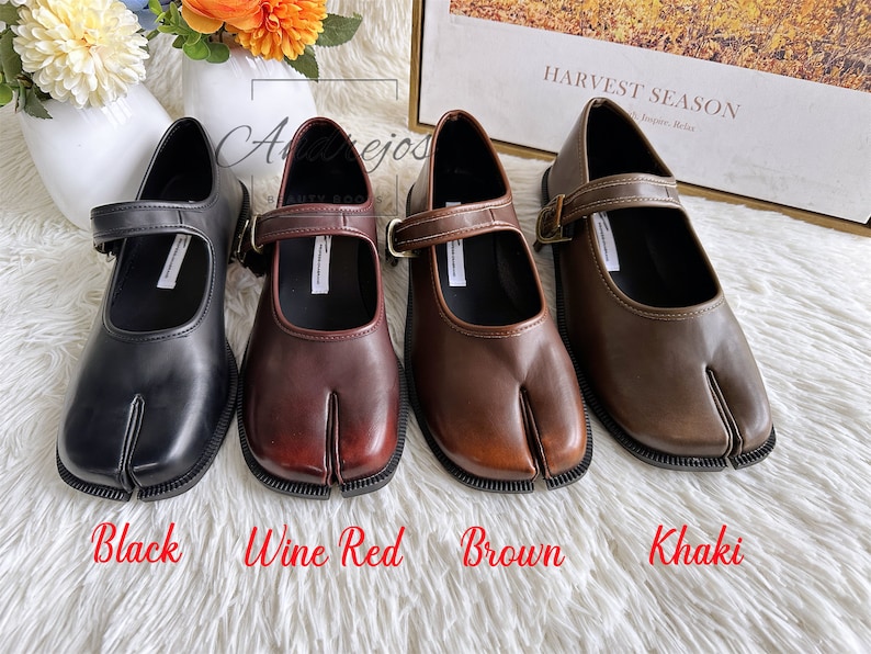 4 Colors Split-toe Mary Janes, Tabi Split-toe Shoes, Women Tabi Ballet ...