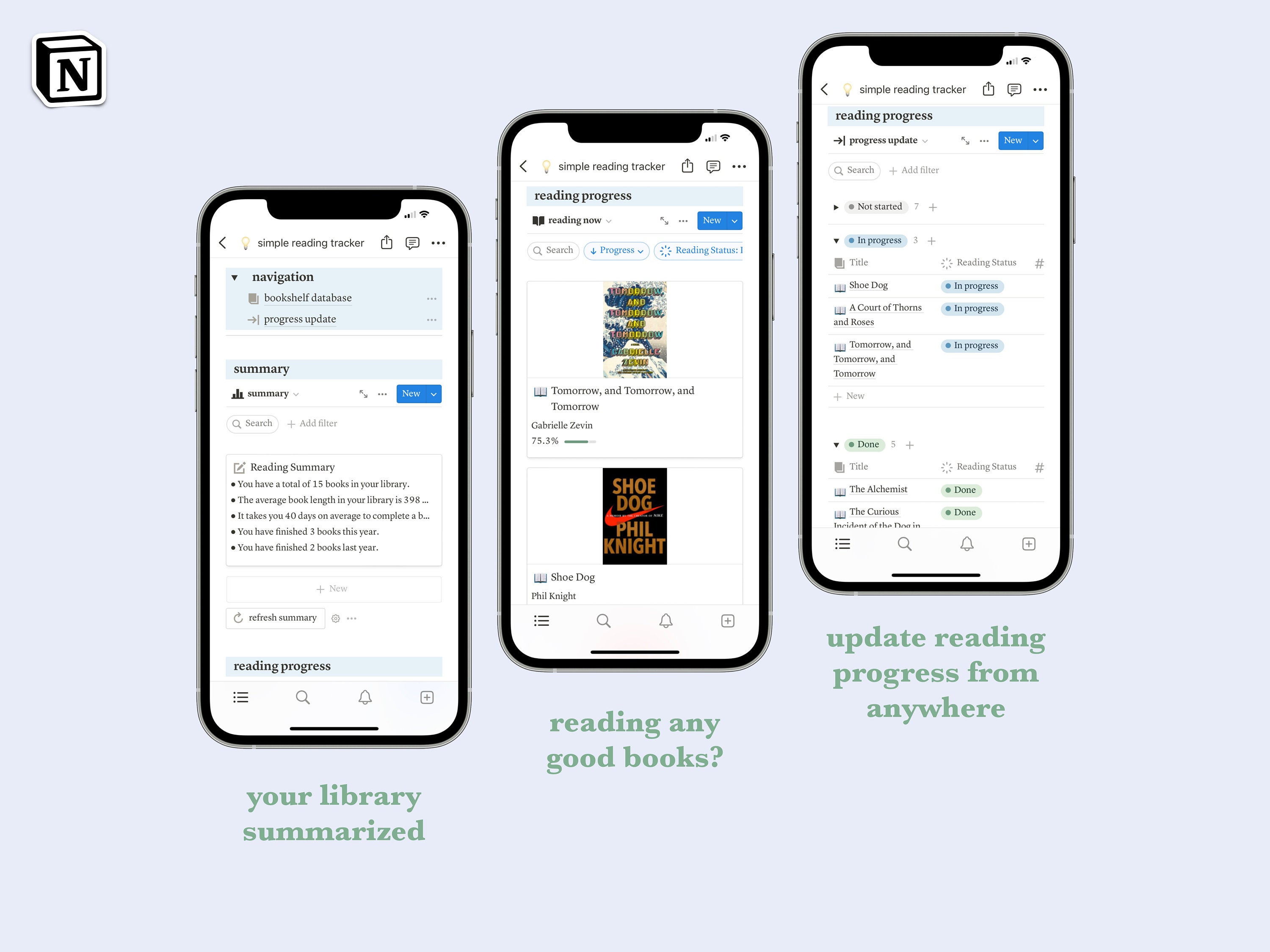 Notion Simple Reading Tracker & Library Template - Etsy