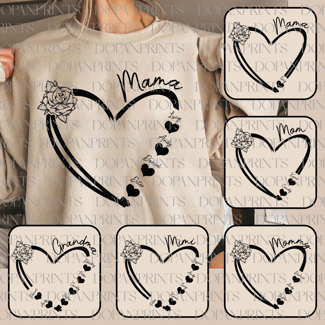 Bundle Custom Mama Heart With Kids Name Svg, Mama Love Svg, Happy ...