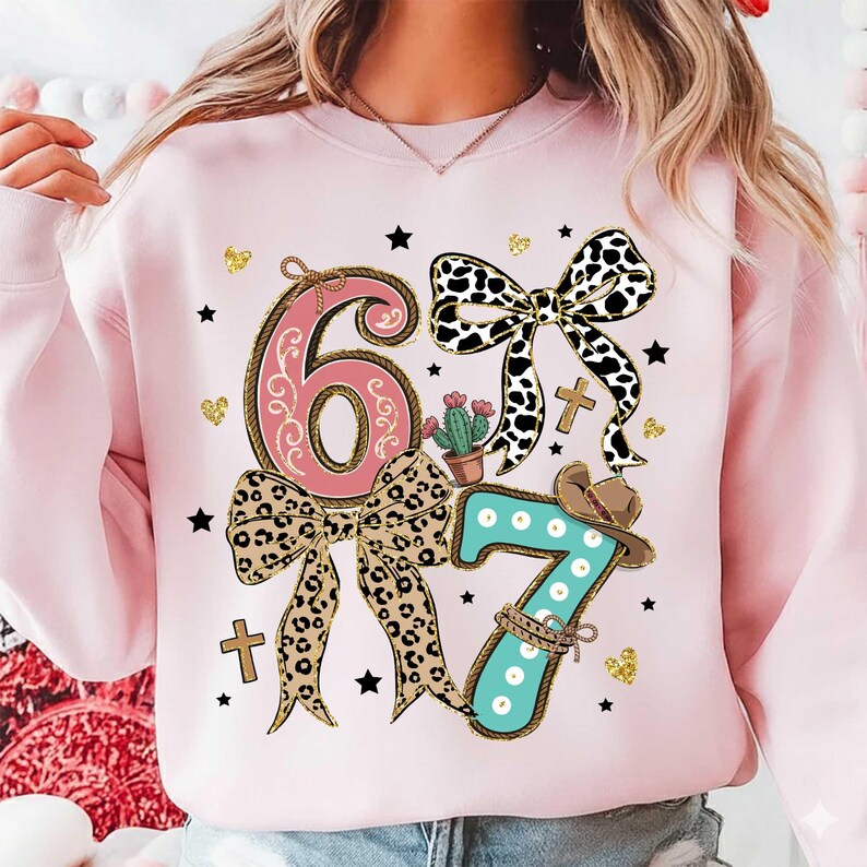 Western 67 Six Seven PNG, Cowgirl 67 Numbers PNG, Pink Leopard Coquette ...