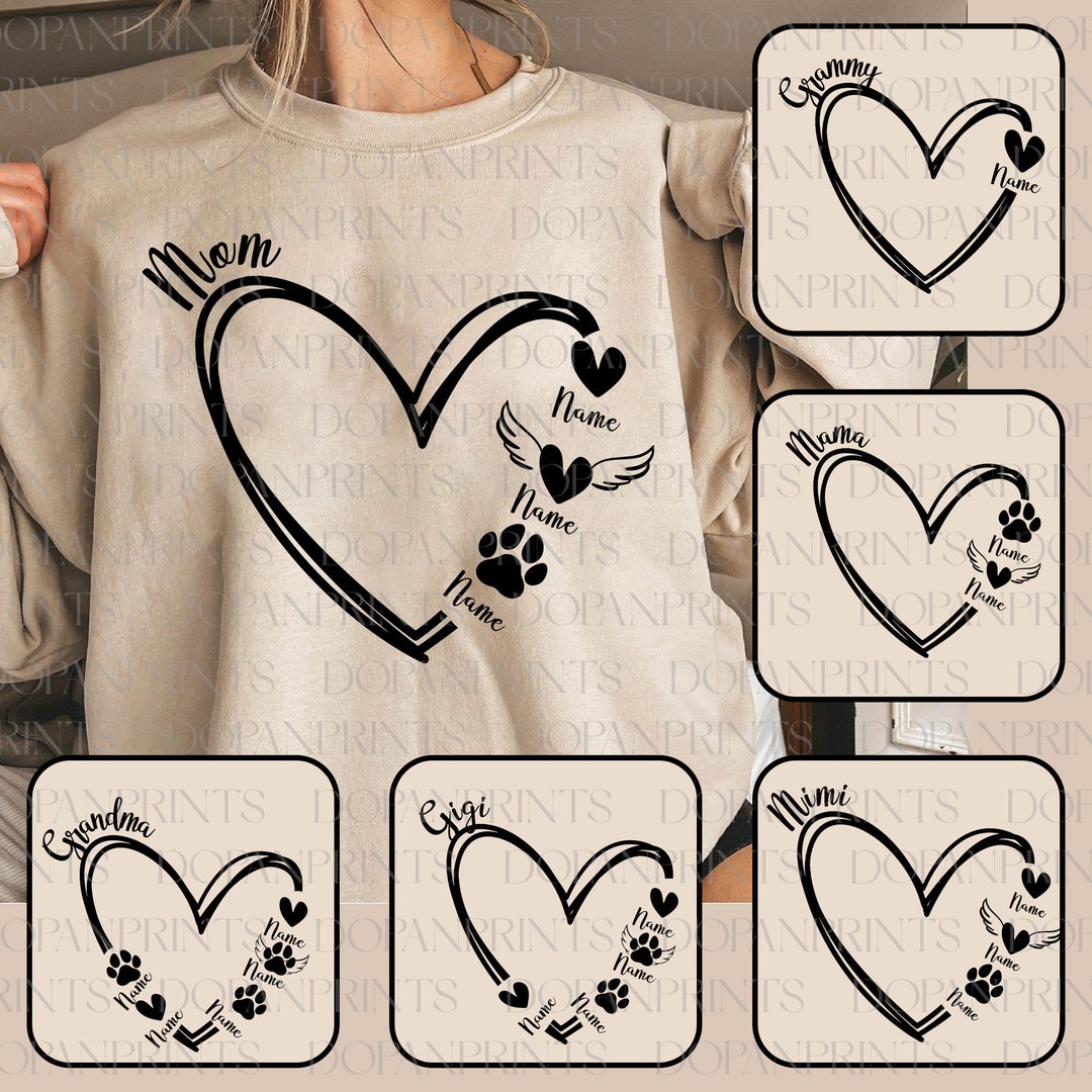 Bundle Custom Mom Heart With Kids Name Svg, Mama Love Svg, Mother's Day ...