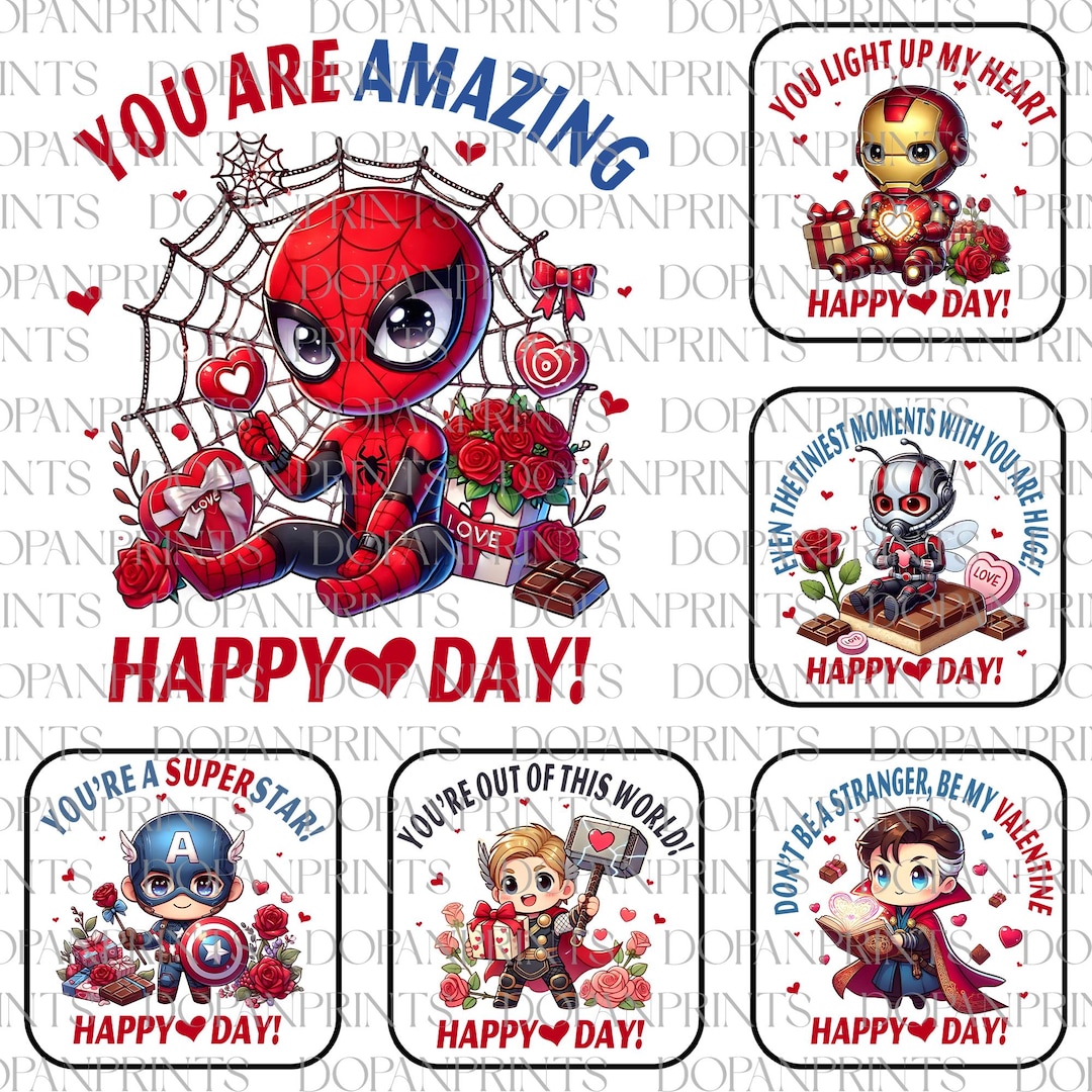 Superhero Valentine's Day Bundle Png, Cartoon Valentine Png, Happy ...