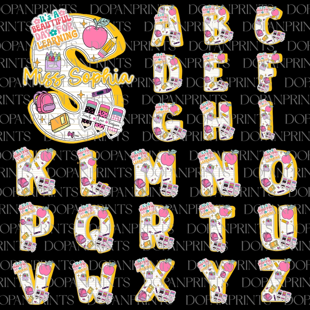 Bundle Back to School Alphabet Doodle PNG, Custom Teacher Name Shirt ...