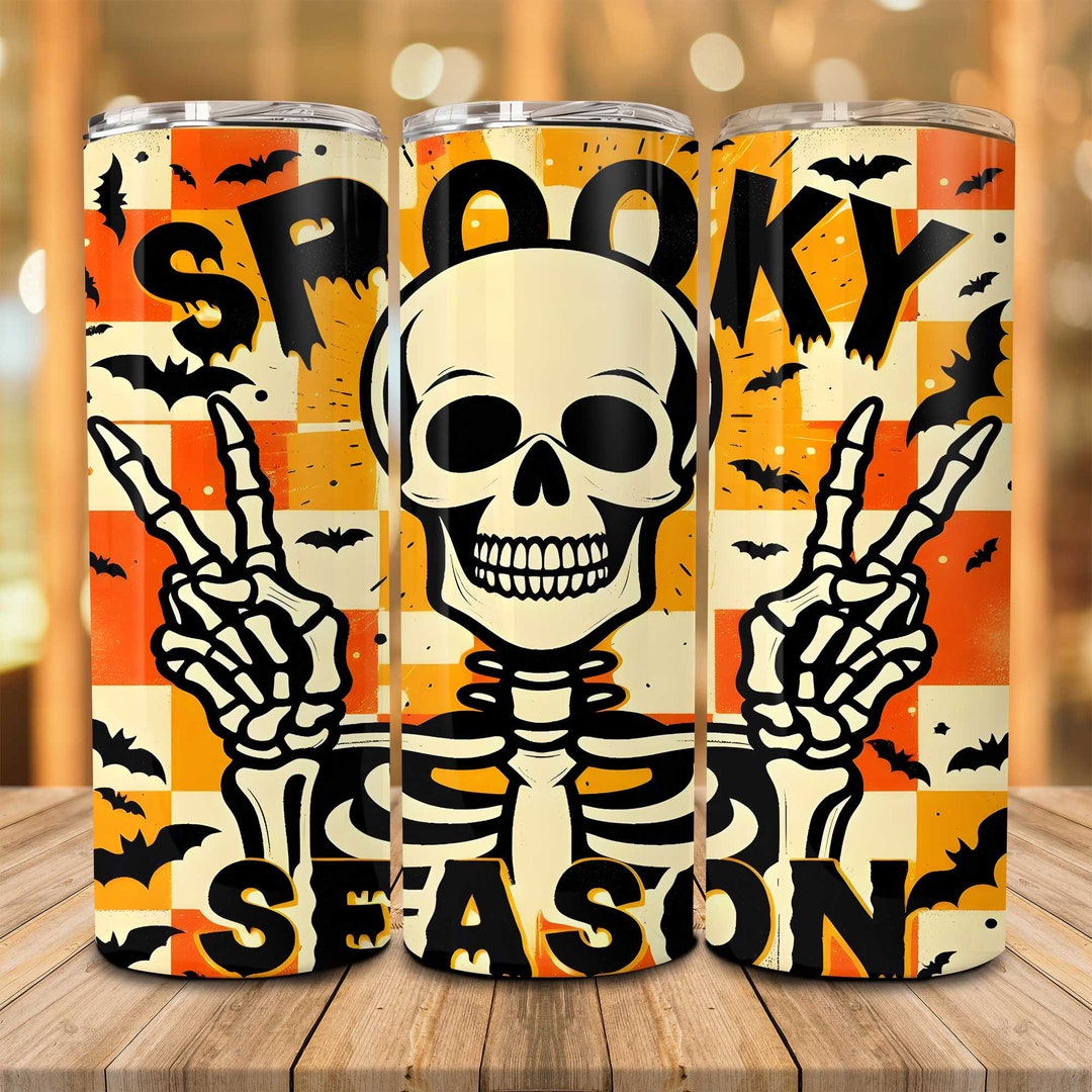 Skeleton Halloween 20oz Skinny Tumbler Png, Spooky Season, Funny ...
