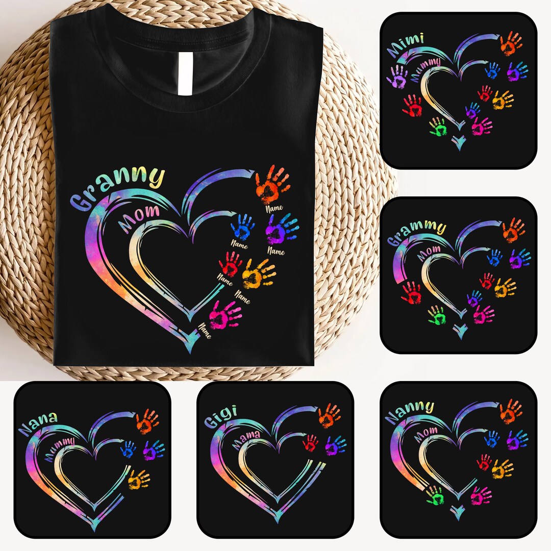 Custom Grandma Mom Heart Hand Print Png, Mama Heart With Kids Name ...