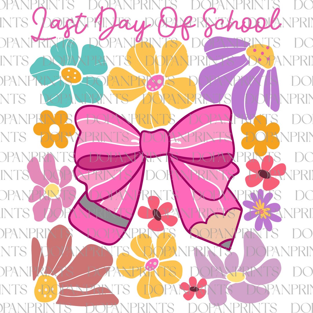 Last Day of School PNG, Pink Bow Pencil and Flowers PNG, Pastel Girl ...