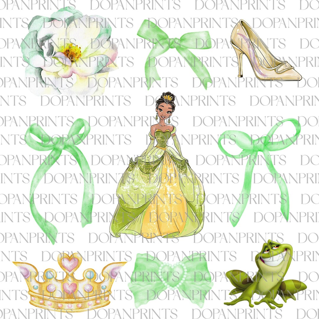 Watercolor Princess Coquette Bow Png, Green Dress Princess Png, Frog ...