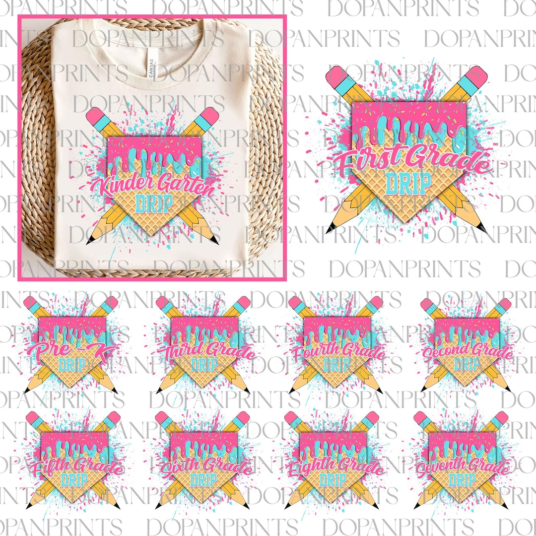 School Drip PNG Bundle, Pre-k to 8th Grade Ice Cream Pencil Png ...