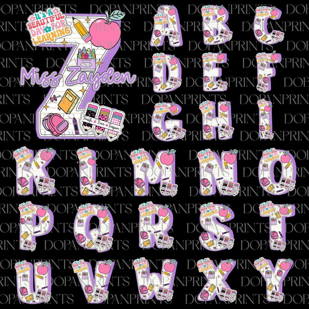 Bundle Back to School Alphabet Doodle PNG, Custom Teacher Name Shirt ...