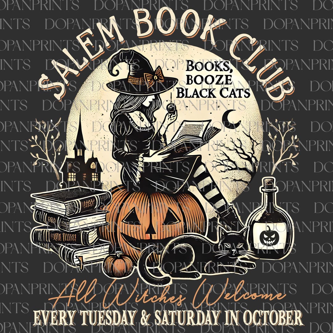 Salem Book Club Png, Witch Halloween Png, Spooky Season, Cat Halloween ...