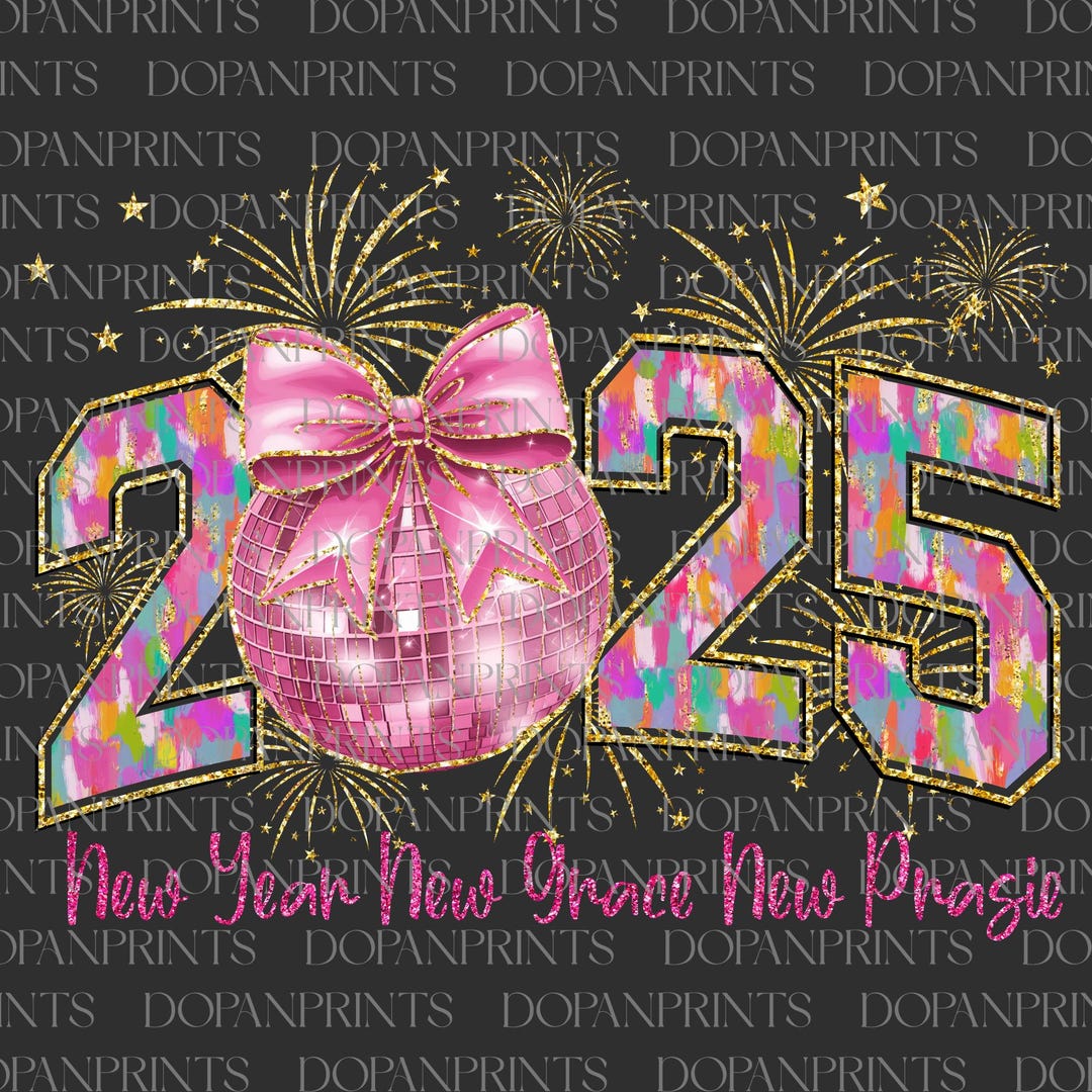 Pink Coquette Bow New Year Png, Happy New Year 2025 Png, Glitter Disco ...