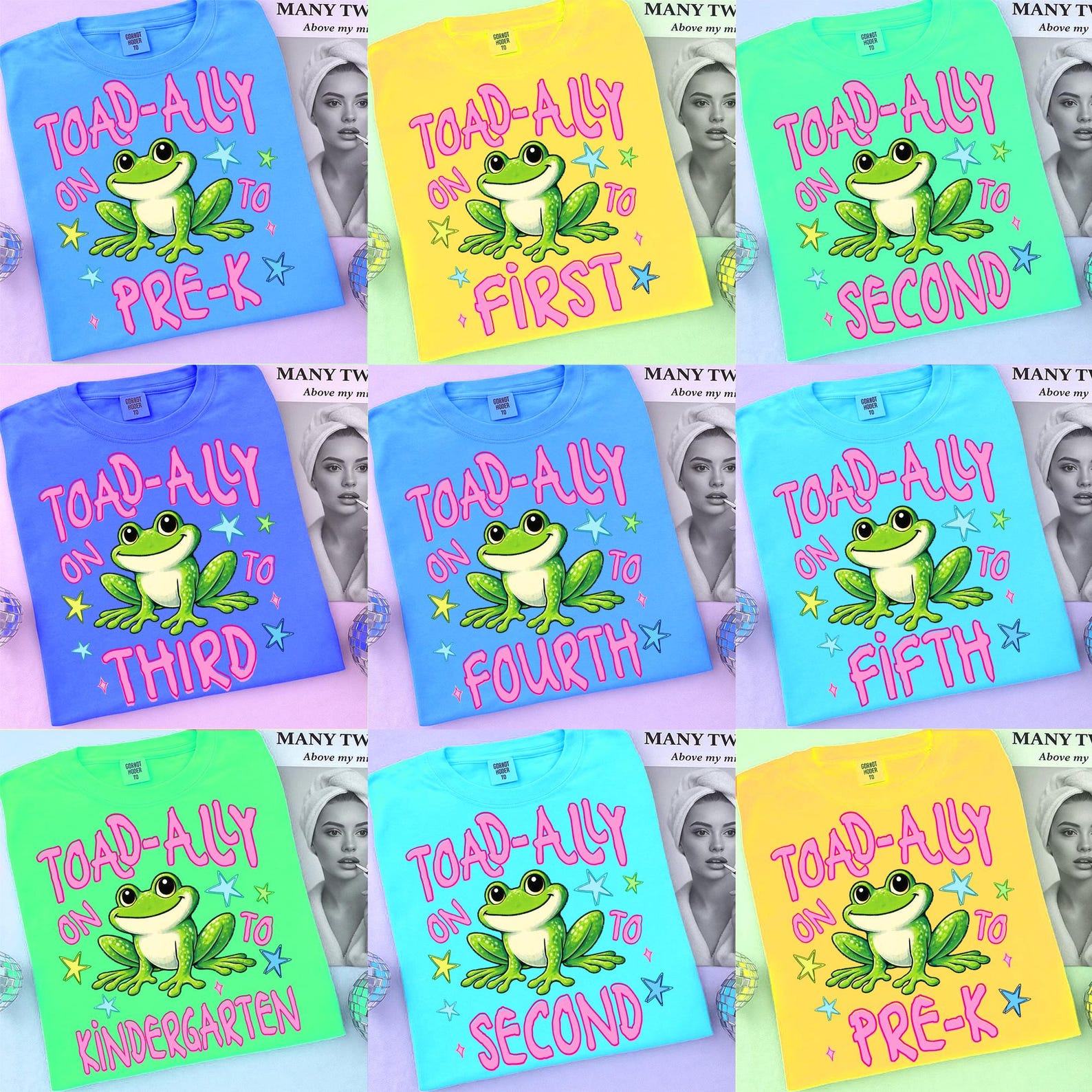 Toad-ally on to School PNG Bundle, Neon Last Day of School PNG, Frog ...