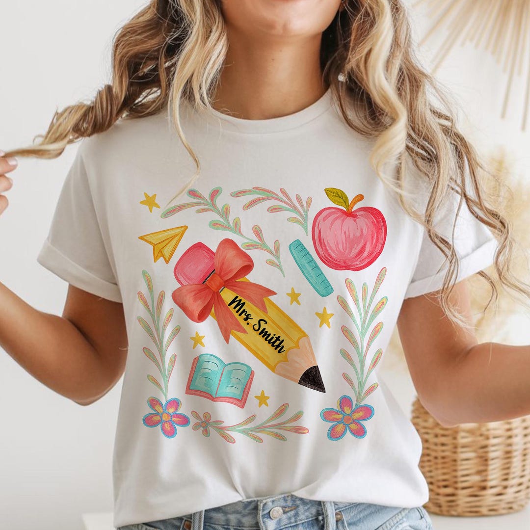 Custom Floral Teacher Pencil PNG, Coquette Teacher Back to School Png ...