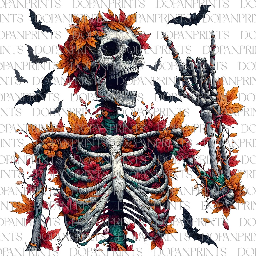 Skeleton Halloween Png, Fall Png, Retro Halloween Png, Pumpkin Png ...