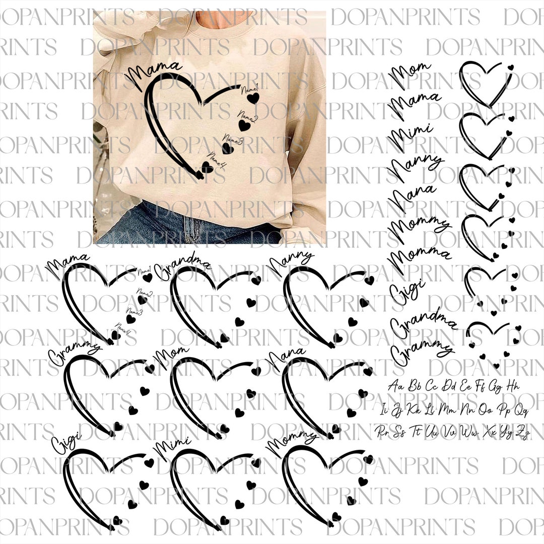 Bundle Custom Mom Heart Svg, Mama Heart With Kids Name Svg, Happy ...