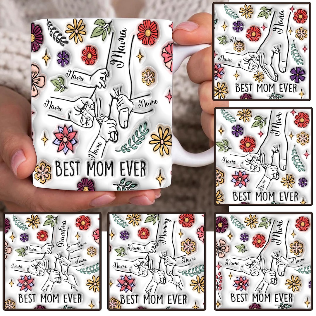 Bundle Custom up to 6 Kids Holding Mom‘s Hand 3D Inflated Effect Mug ...