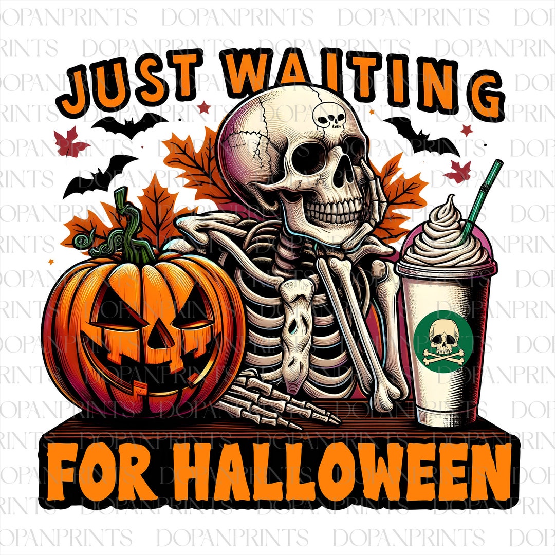 Just Waiting for Halloween Png, Funny Skeleton Halloween Png, Retro ...