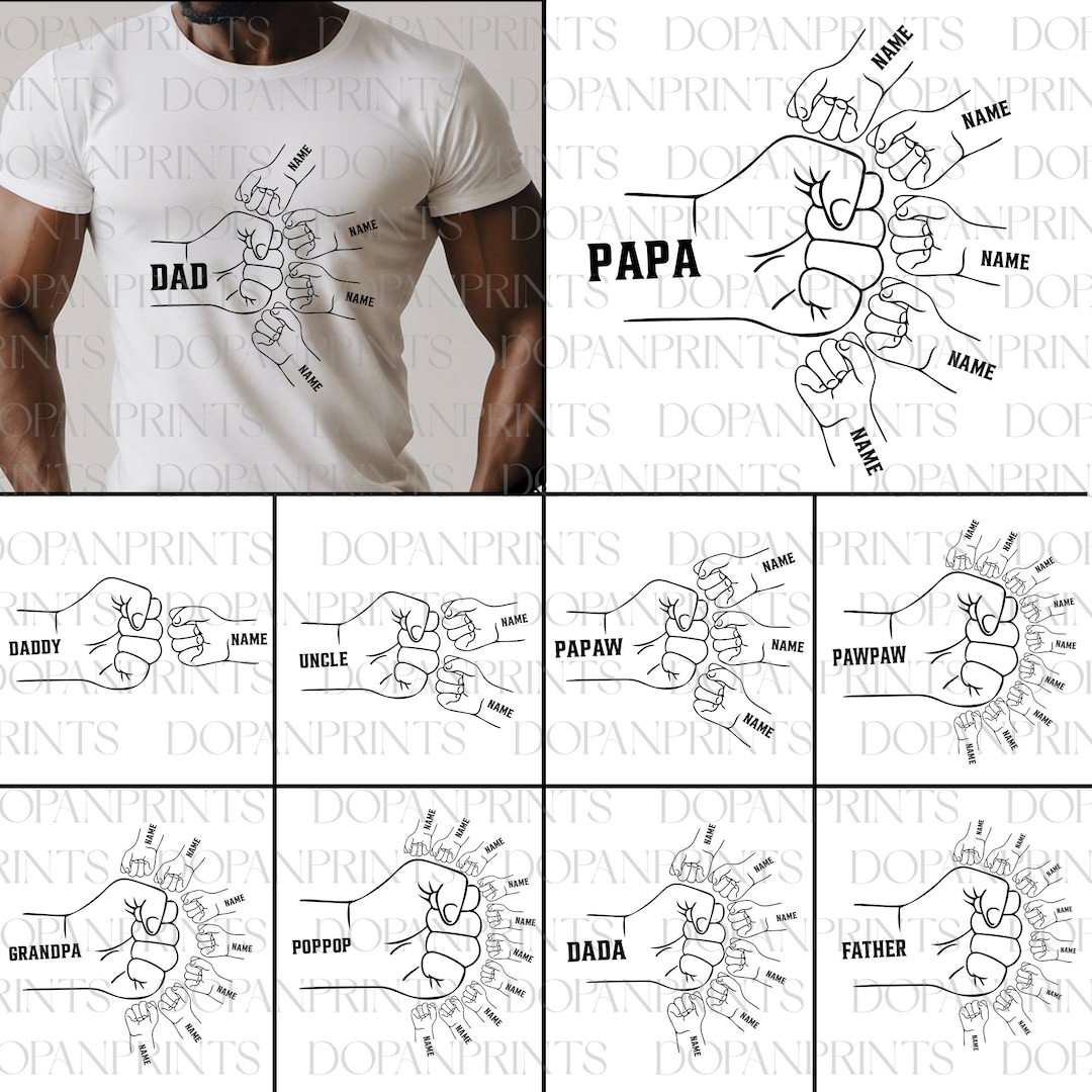Paquete personalizado 1-10 manos papá y niños puño golpe conjunto svg ...